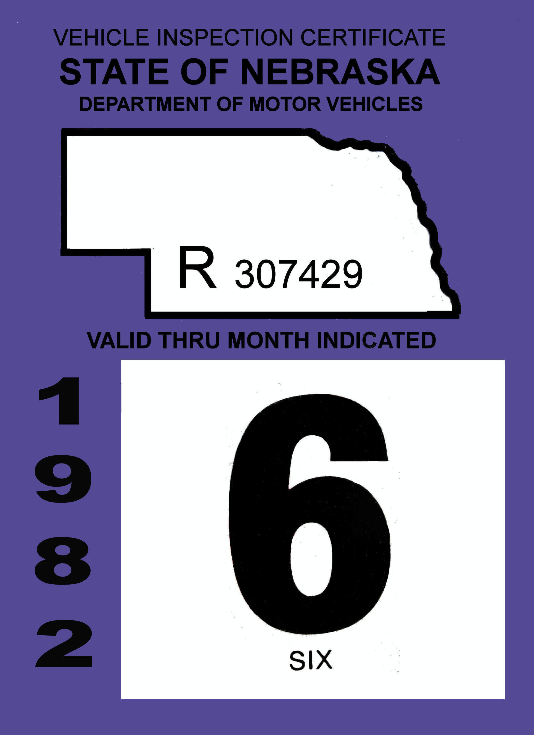 1982 Nebraska Inspection sticker : Bob Hoyts Classic Inspection ...