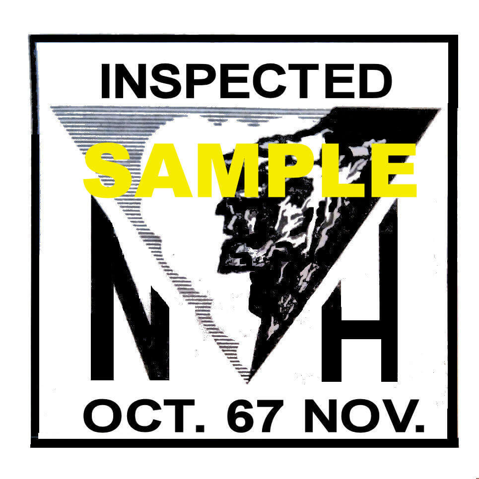 1967 New Hampshire OCT-NOV Inspection Sticker : Bob Hoyts Classic ...