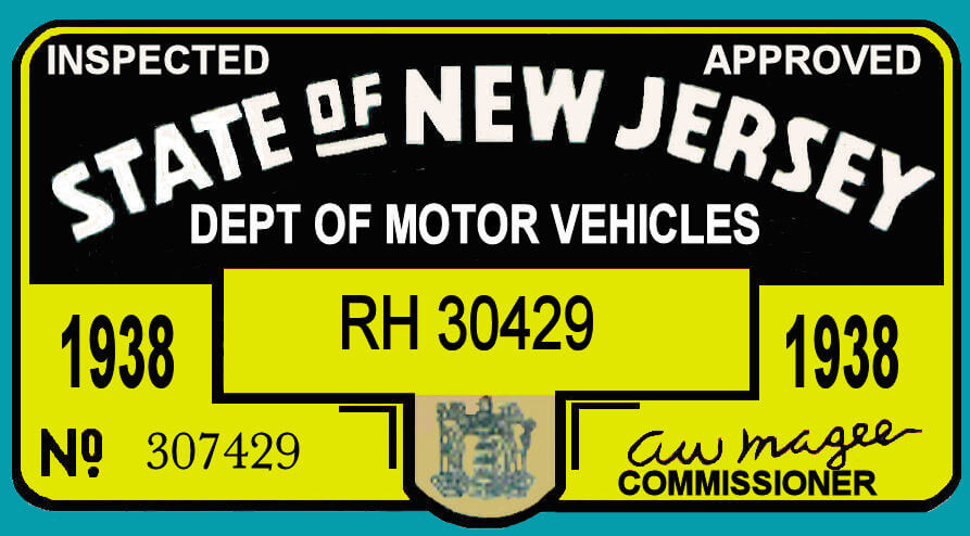 1938 New Jersey's FIRST Inspection Station Sticker : Bob Hoyts Classic ...