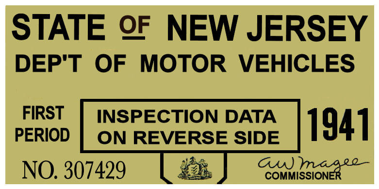 1941 1st Period New Jersey Inspection Sticker : Bob Hoyts Classic ...