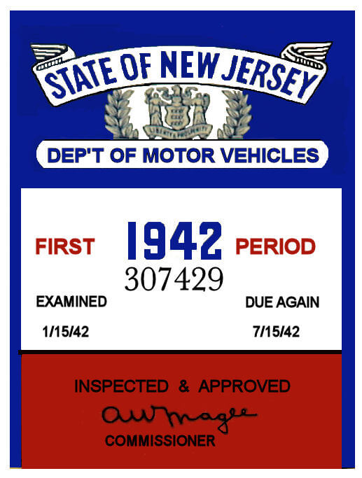 1942 1st Period New Jersey Inspection Sticker : Bob Hoyts Classic ...