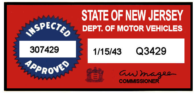 1943 New Jersey Inspection sticker : Bob Hoyts Classic Inspection ...