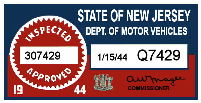 1944 New Jersey Inspection Sticker : Bob Hoyts Classic Inspection ...