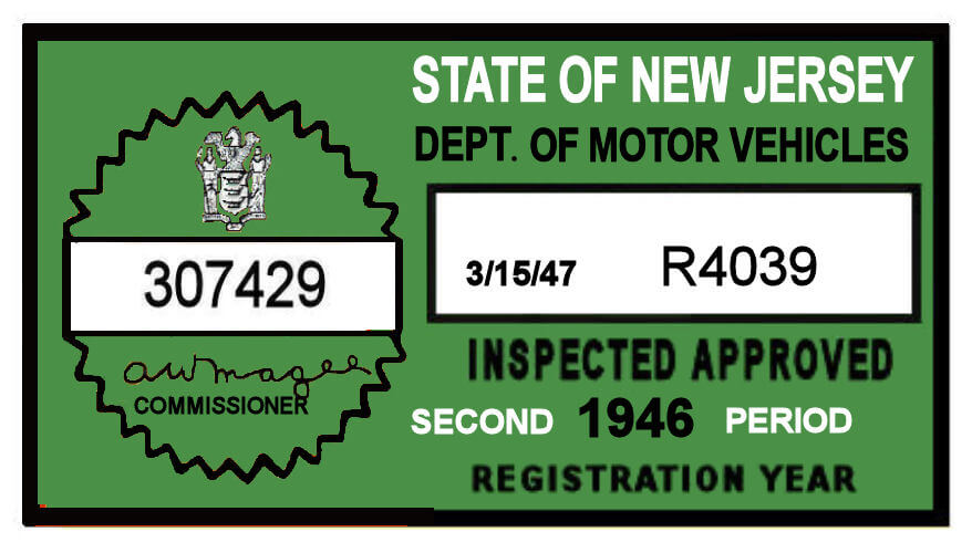 1946 New Jersey 2nd Period Inspection sticker : Bob Hoyts Classic ...
