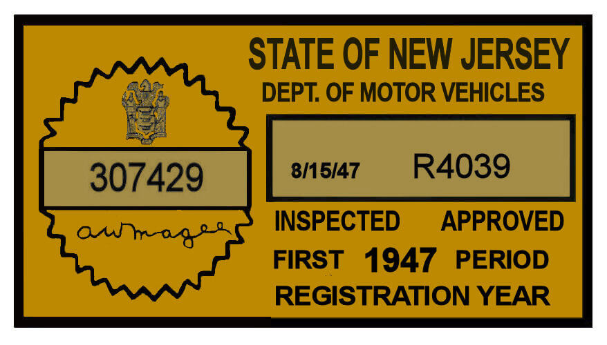 1947 New Jersey 1st Period Inspection Sticker : Bob Hoyts Classic ...