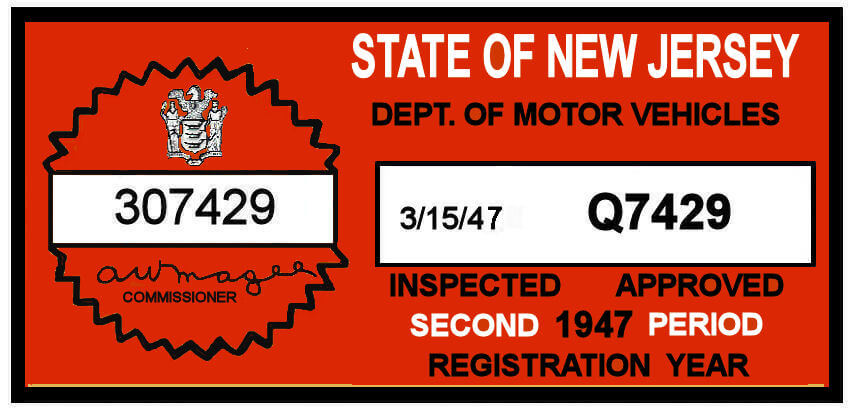 1947 New Jersey 2nd Period Inspection Sticker : Bob Hoyts Classic ...