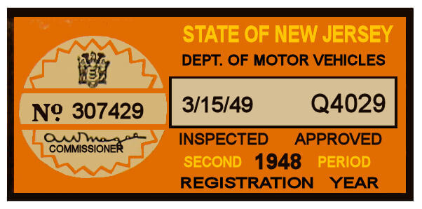 1948 New Jersey 2nd Period Inspection Sticker : Bob Hoyts Classic ...
