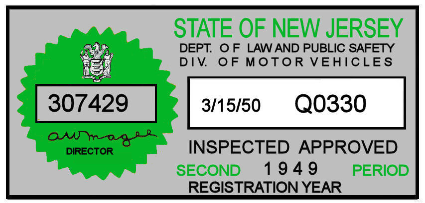 1949 New Jersey 2nd Period Inspection Sticker : Bob Hoyts Classic ...