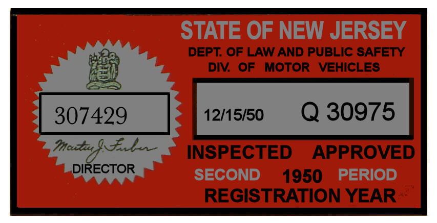 1950 New Jersey 2nd Period Inspection Sticker : Bob Hoyts Classic ...