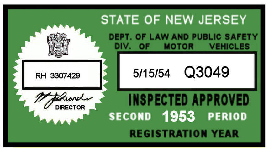 1953 2nd Period New Jersey Inspection sticker : Bob Hoyts Classic ...