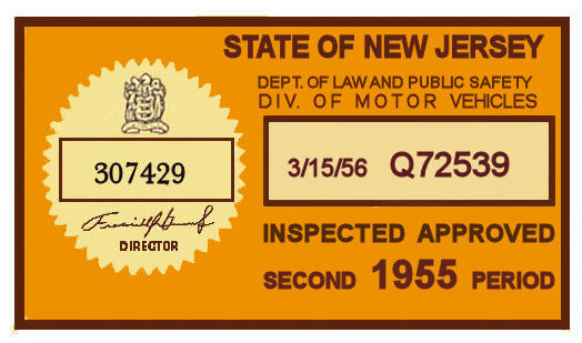 1955 New Jersey Second Period Inspection Sticker : Bob Hoyts Classic ...
