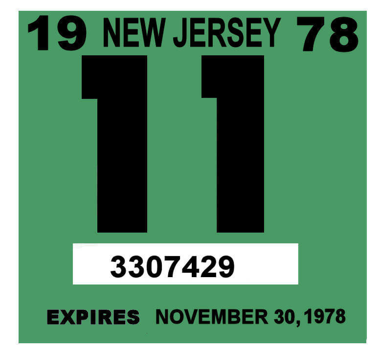 1978 New Jersey INSPECTION Sticker : Bob Hoyts Classic Inspection ...