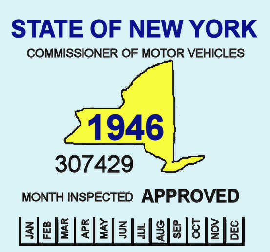 1946 NY Safety Check Inspection Sticker : Bob Hoyts Classic Inspection ...