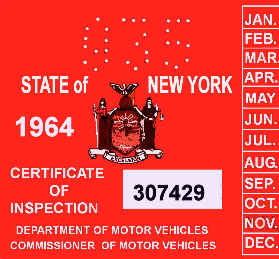 1964 New York INSPECTION Sticker : Bob Hoyts Classic Inspection ...