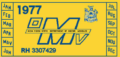 1977 New York Registration Sticker : Bob Hoyts Classic Inspection ...