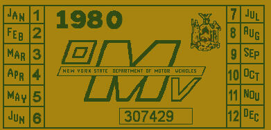 1980 New York REGISTRATION Sticker : Bob Hoyts Classic Inspection ...
