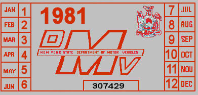 1981 New York REGISTRATION sticker : Bob Hoyts Classic Inspection ...