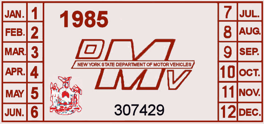 1985 New York REGISTRATION sticker : Bob Hoyts Classic Inspection ...