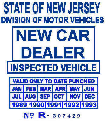 1989-1993 NJ NEW CAR DEALER stickers : Bob Hoyts Classic Inspection ...