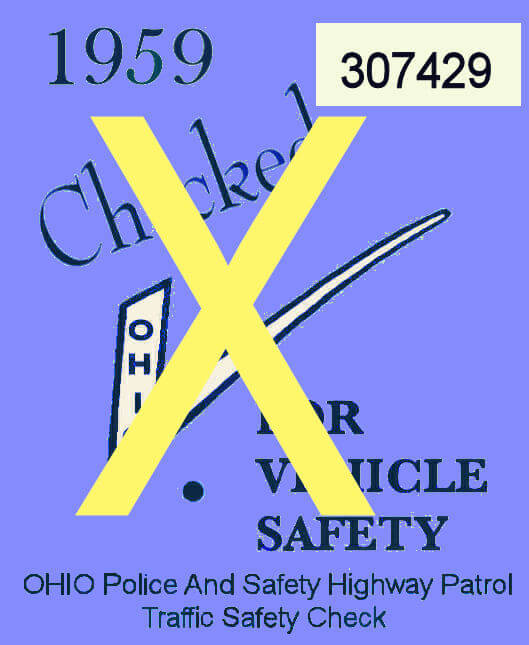 1959 Ohio Safety Check Inspection Sticker : Bob Hoyts Classic ...