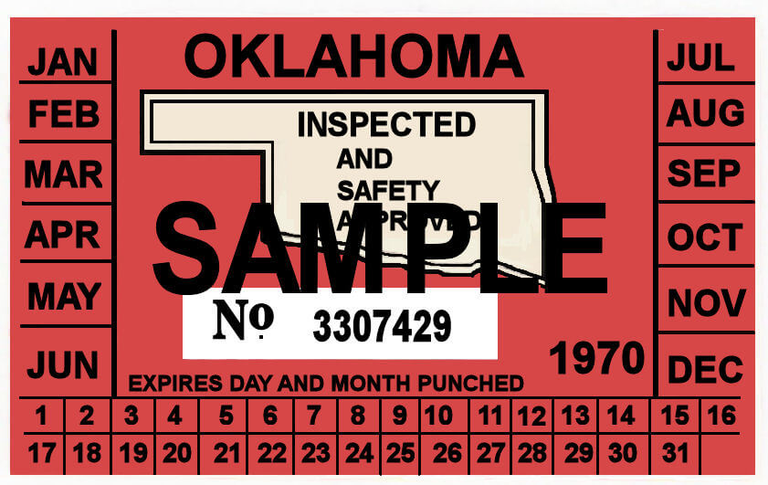 1970 Oklahoma INSPECTION Sticker : Bob Hoyts Classic Inspection ...