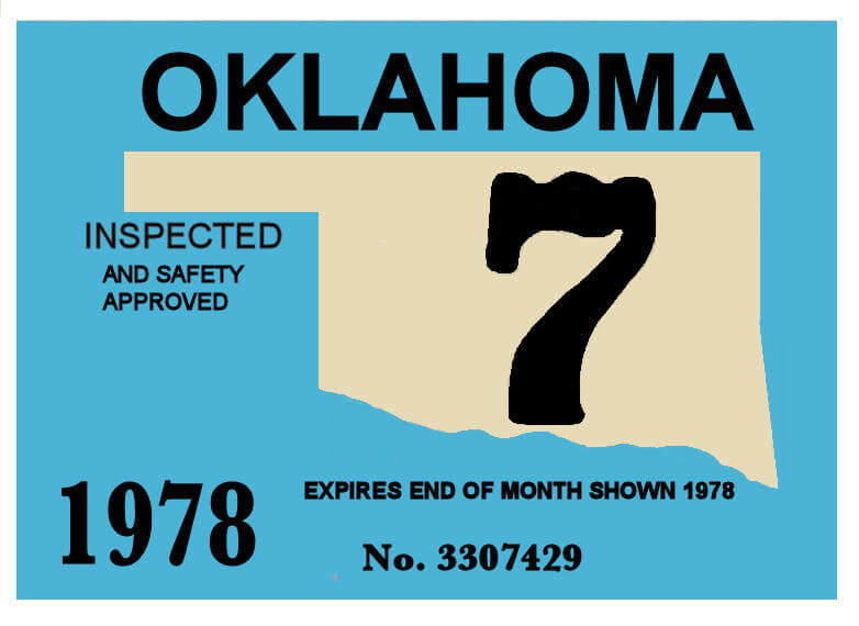 1978 Oklahoma INSPECTION Sticker : Bob Hoyts Classic Inspection ...