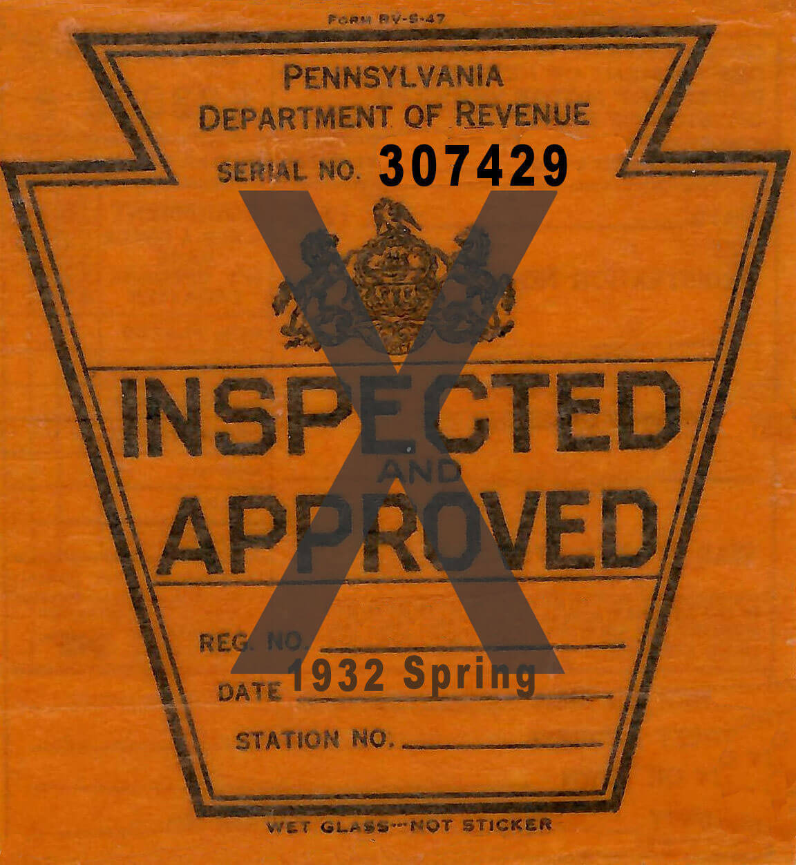 1932 Pennsylvania Spring INSPECTION Sticker : Bob Hoyts Classic ...