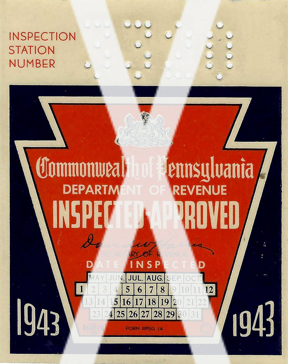 1943 Pennsylvania INSPECTION Sticker : Bob Hoyts Classic Inspection ...