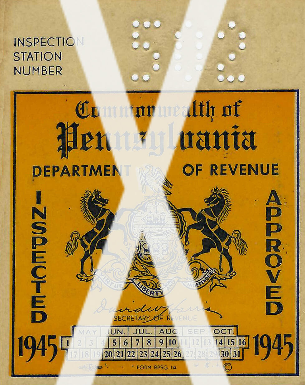 1945 Pennsylvania INSPECTION Sticker : Bob Hoyts Classic Inspection ...