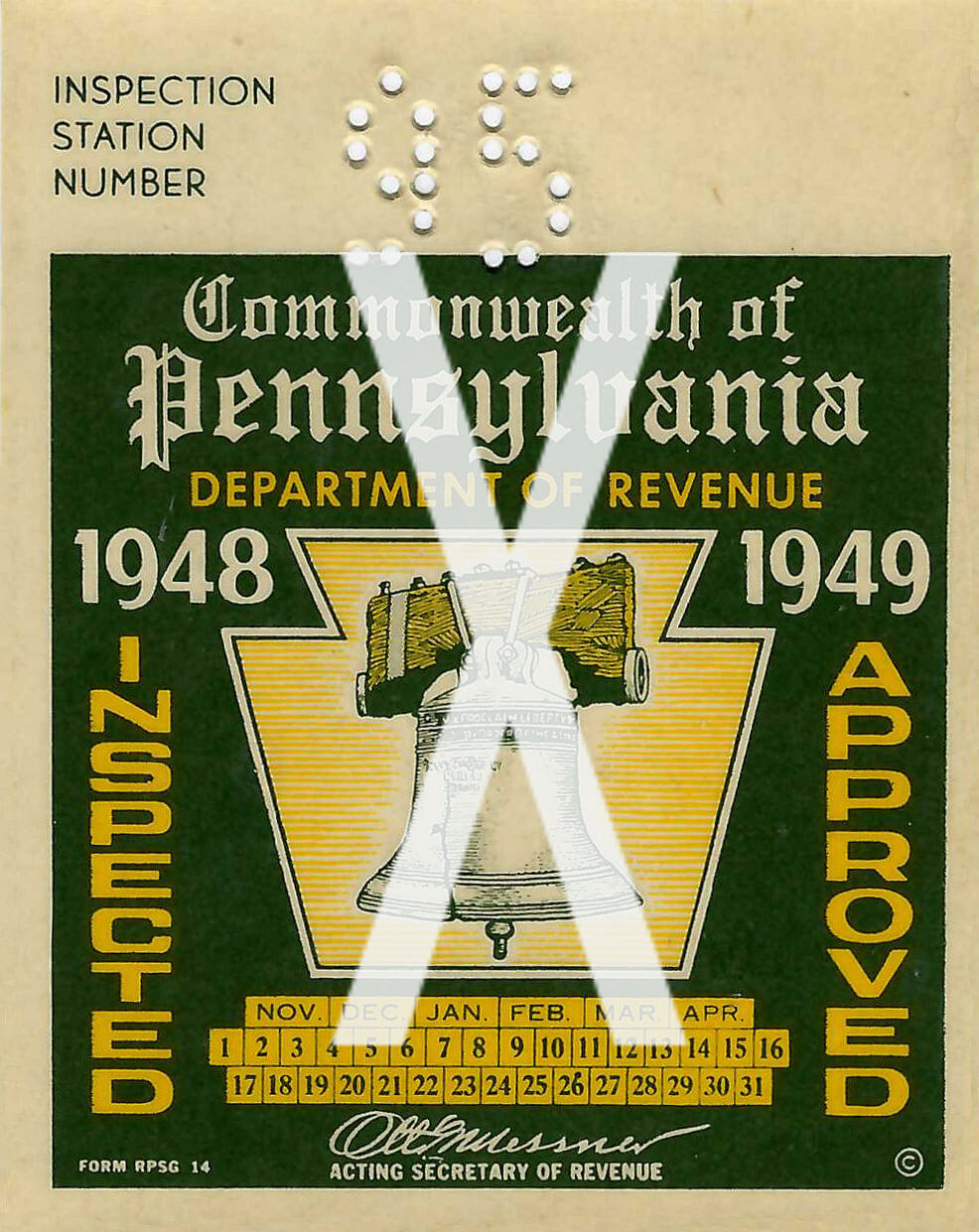 1948-49 Pennsylvania INSPECTION Sticker : Bob Hoyts Classic Inspection ...