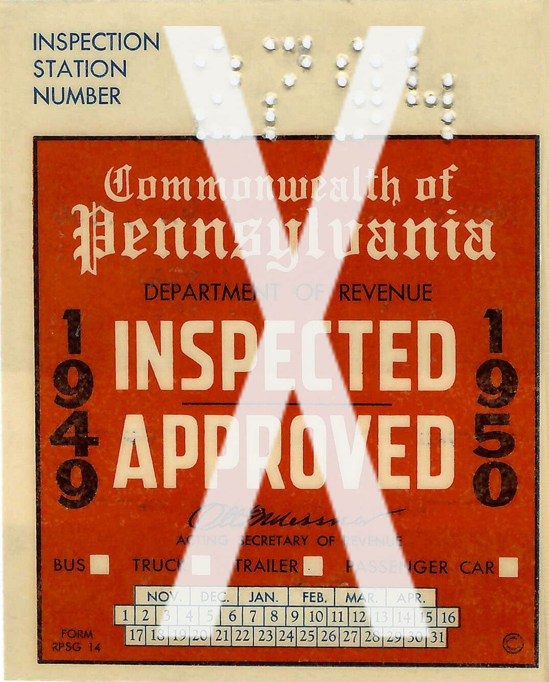 1949-50 Pennsylvania INSPECTION Sticker : Bob Hoyts Classic Inspection ...