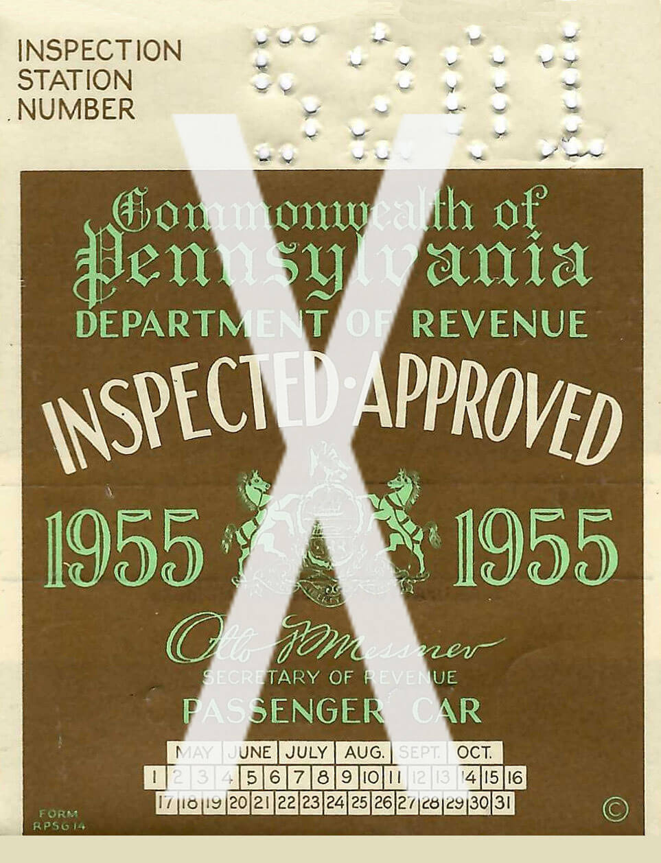 1955 Pennsylvania INSPECTION Sticker : Bob Hoyts Classic Inspection ...