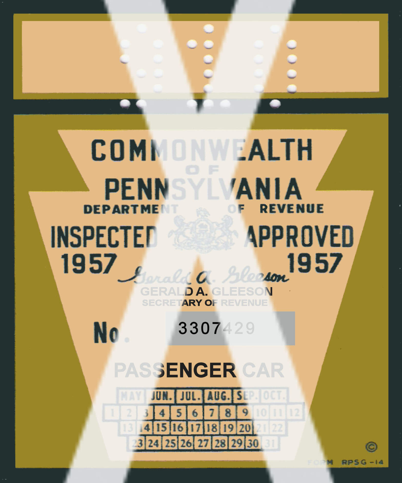 1957 Pennsylvania INSPECTION Sticker EARLY LARGE : Bob Hoyts Classic ...