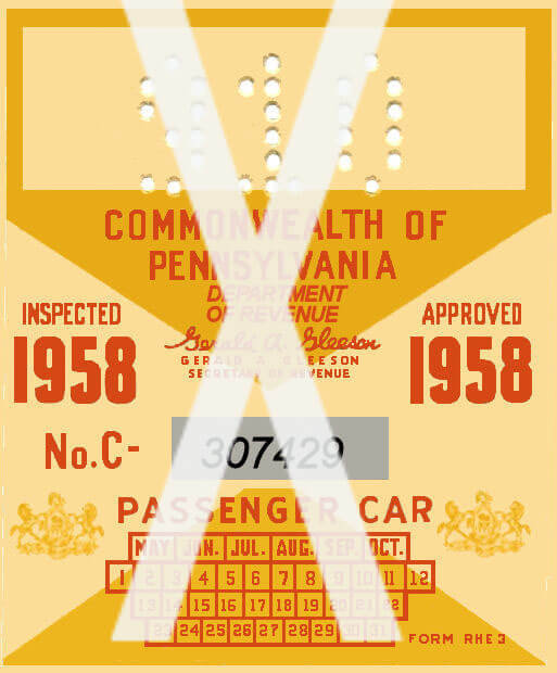 1958 Pennsylvania ORIGINAL INSPECTION STICKER : Bob Hoyts Classic ...