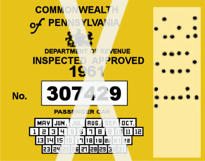 1961 Pennsylvania INSPECTION Sticker : Bob Hoyts Classic Inspection ...