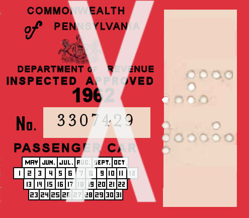 1962 Pennsylvania INSPECTION Sticker : Bob Hoyts Classic Inspection ...