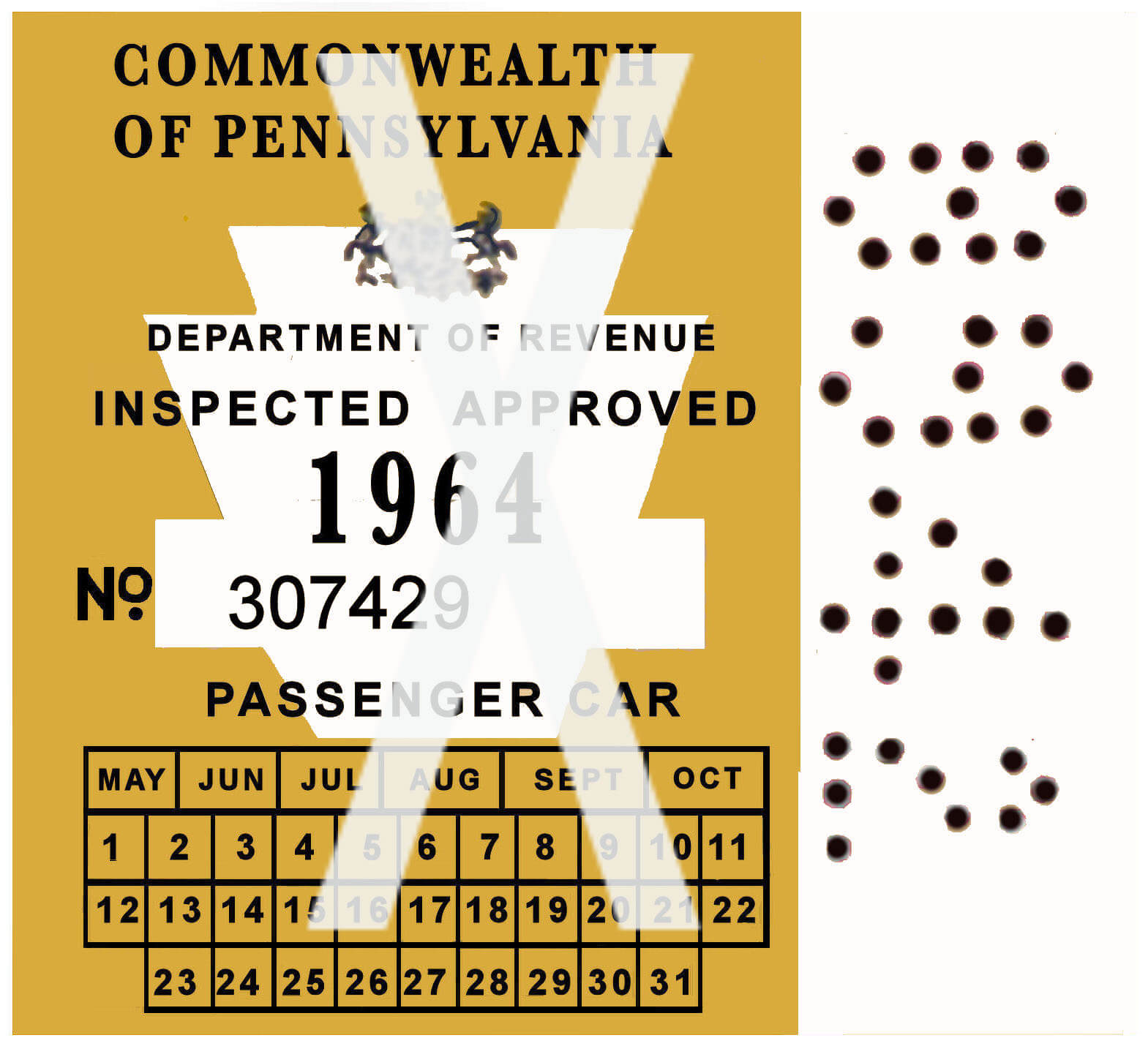 1964 Pennsylvania INSPECTION Sticker : Bob Hoyts Classic Inspection ...