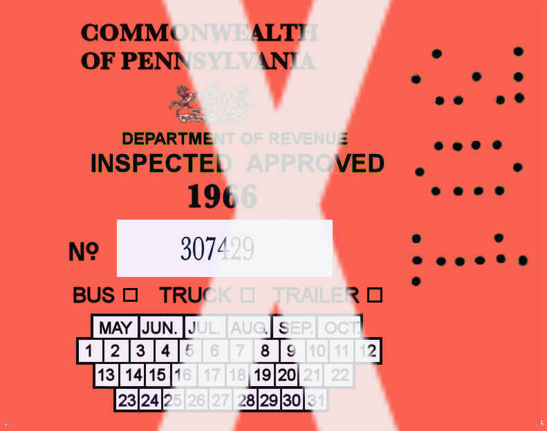 1966 Pennsylvania Inspection Sticker : Bob Hoyts Classic Inspection ...