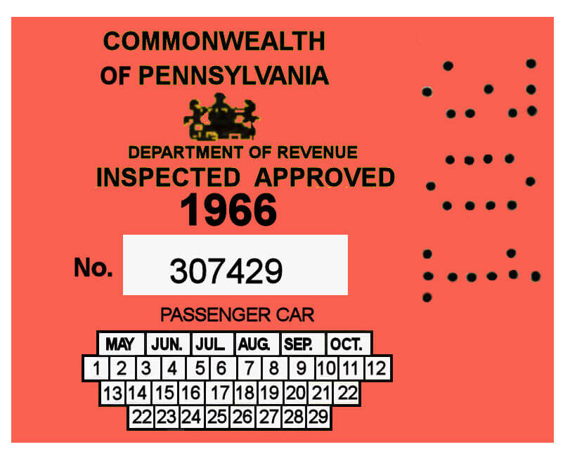 1966 Pennsylvania Inspection Sticker : Bob Hoyts Classic Inspection ...