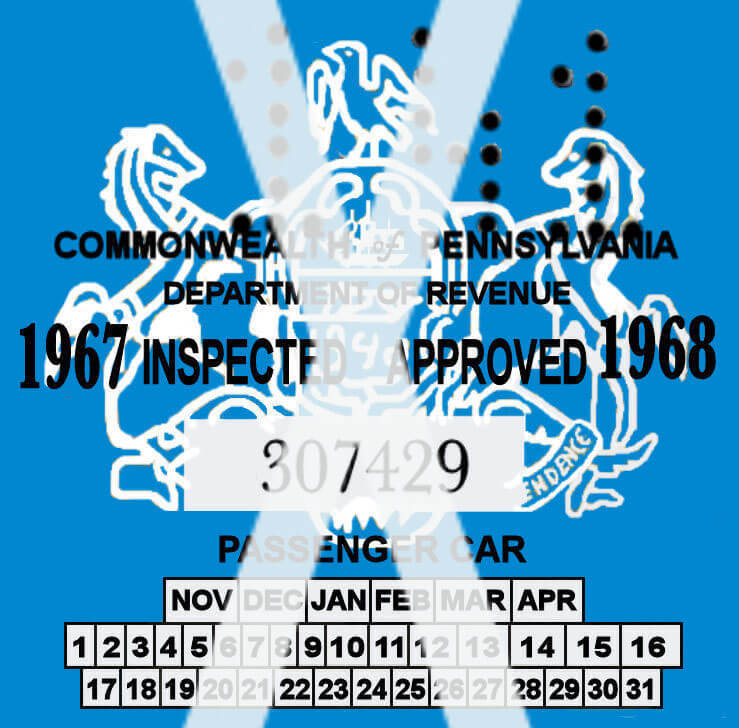1967-68 Pennsylvania Inspection Sticker : Bob Hoyts Classic Inspection ...