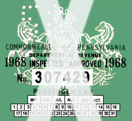 1968 Pennsylvania INSPECTION Sticker : Bob Hoyts Classic Inspection ...