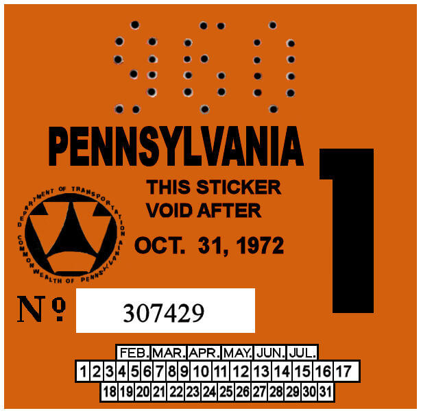 1972-1 Pennsylvania Inspection Sticker : Bob Hoyts Classic Inspection ...