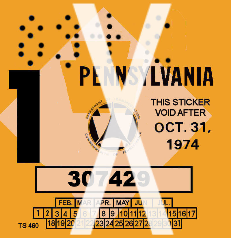 1974-1 Pennsylvania Inspection Sticker : Bob Hoyts Classic Inspection ...