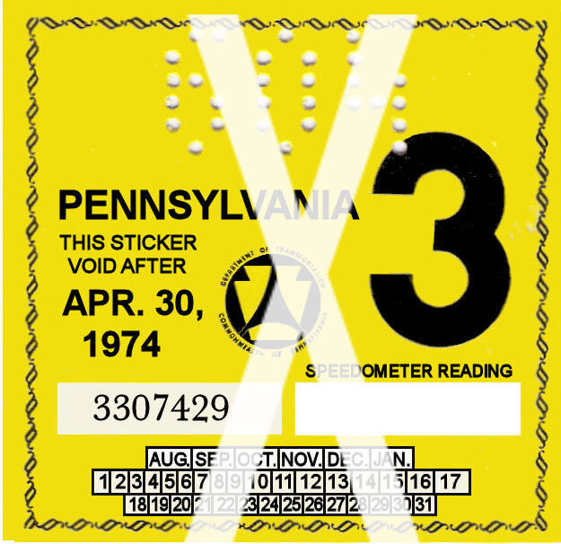 1974-3 Pennsylvania INSPECTION Sticker : Bob Hoyts Classic Inspection ...