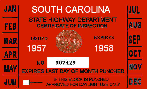 South Carolina : Bob Hoyts Classic Inspection Stickers | Add a Final ...