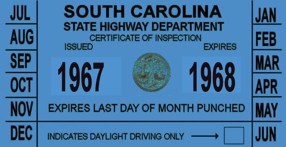South Carolina : Bob Hoyts Classic Inspection Stickers | Add a Final ...