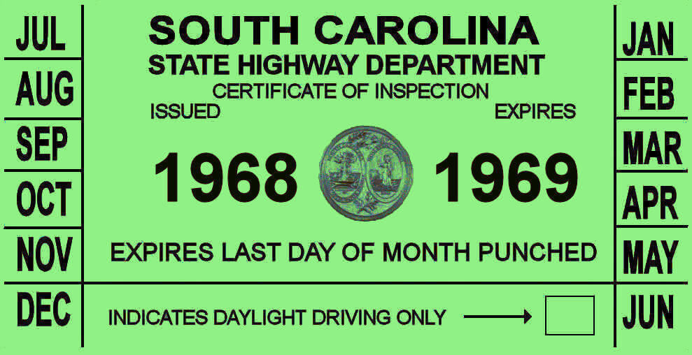 South Carolina : Bob Hoyts Classic Inspection Stickers | Add a Final ...