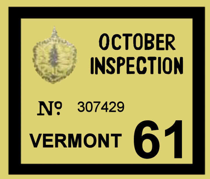 1961 Vermont INSPECTION Sticker FALL : Bob Hoyts Classic Inspection ...
