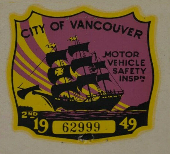 1949 Fall Vancouver inspection sticker CANADA : Bob Hoyts Classic ...
