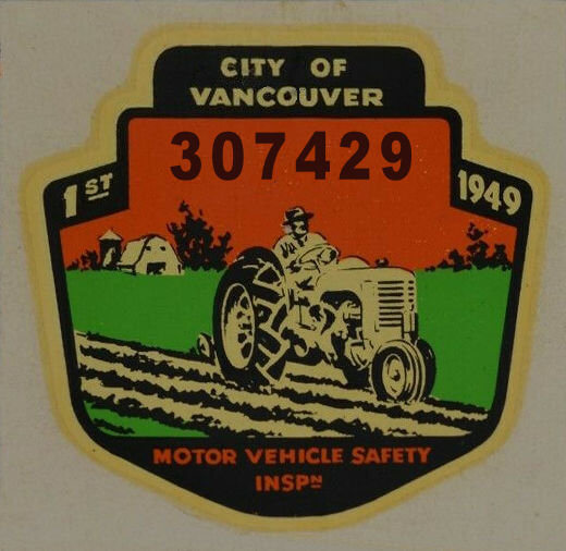 1949 Spring Vancouver inspection sticker CANADA : Bob Hoyts Classic ...